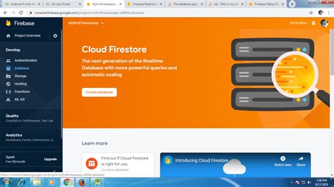 android the database page in firebase in not showing my