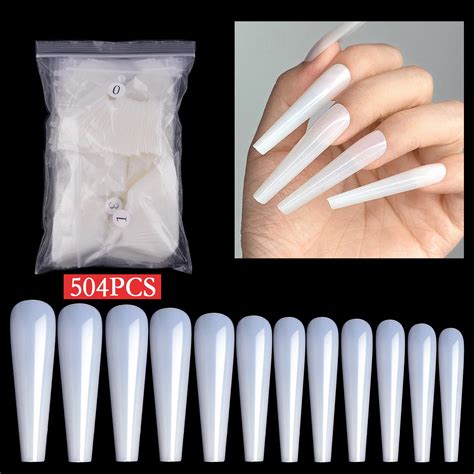 504pcs Bag False Nails Stiletto Long Coffin C Curved Clear Full Cover