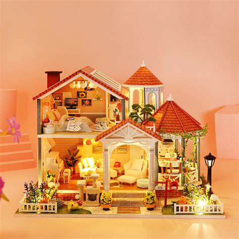 Diy Wooden Dollhouse Beautiful Villa Kit Assembled Miniature Etsy