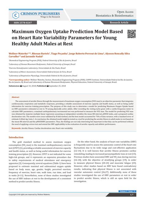 Pdf Maximum Oxygen Uptake Prediction Model Based On Heart Rate