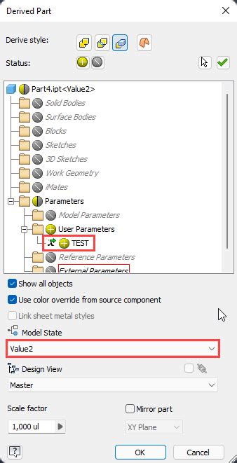 parameters linked in an inventor file always received from [primary