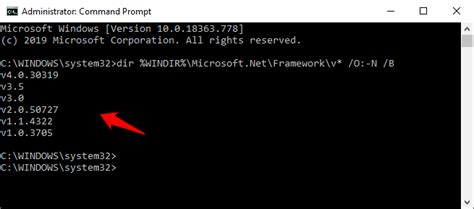 how to check which net framework versions are installed in windows 10