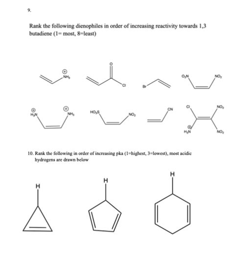 Solved Rank The Following Dienophiles In Order Of Increasing