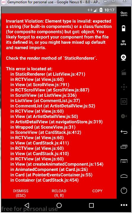 react native invariant violation element type is invalid stack