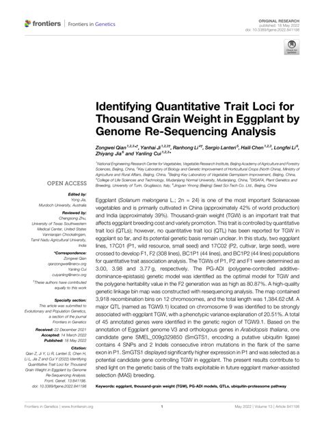 Pdf Identifying Quantitative Trait Loci For Thousand Grain Weight In