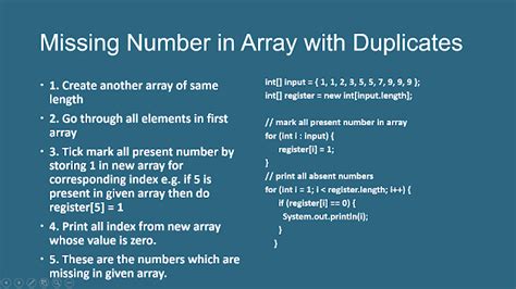 how to find k missing numbers in integer array with duplicates in java