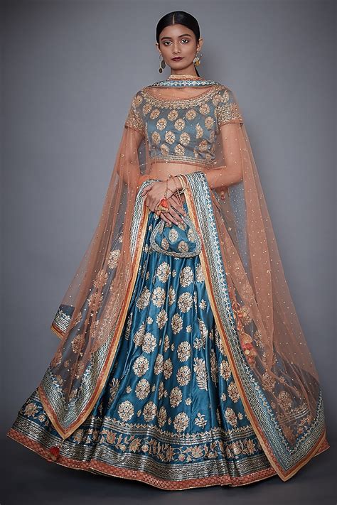 Blue Embroidered Printed Lehenga Set By Ri Ritu Kumar At Pernias Pop