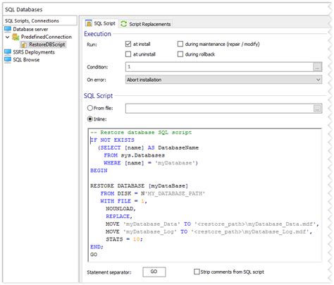 how to restore a database during installation