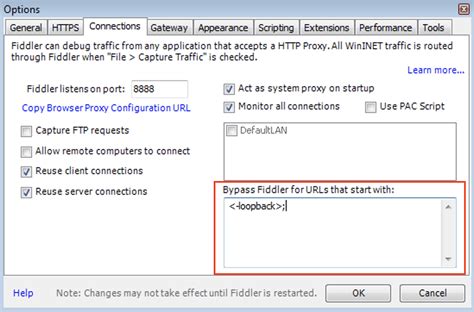 how to include bypass url s list in system proxy setting using fiddler