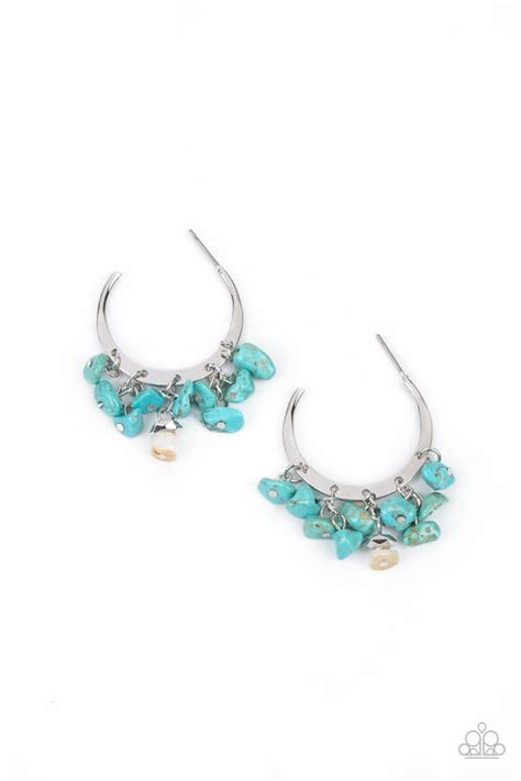 Paparazzi A Win Win Blue Bead Rhinestone Silver Hoop Earrings