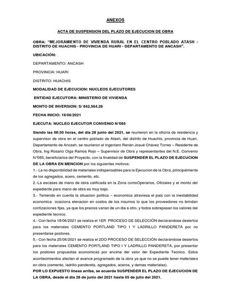 Acta De Suspension De Plazo Pdf