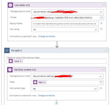 azure how to attach multiple blobs in logic app from different folder