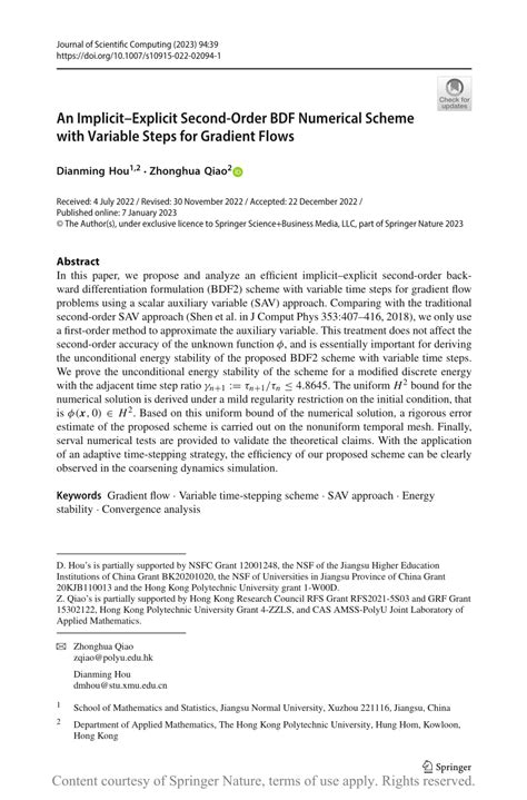 An Implicit Explicit Second Order Bdf Numerical Scheme With Variable