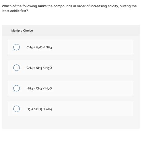 Solved Which Of The Following Ranks The Compounds In Order