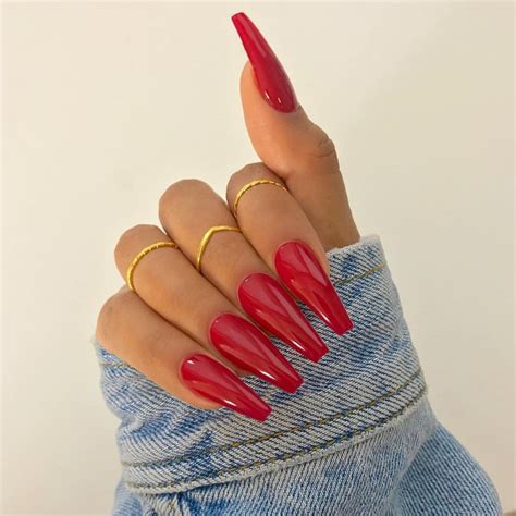 N I C O L E Gxlden22 Coffin Shape Nails Red Acrylic Nails Luxury
