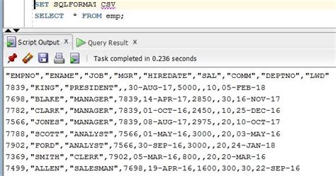 sqlformat csv json xml format output of sql in