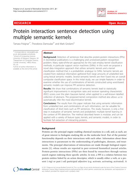 Pdf Protein Interaction Sentence Detection Using Multiple Semantic
