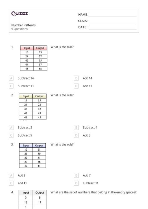 50 Number Patterns Worksheets For 3rd Grade On Quizizz Free And Printable