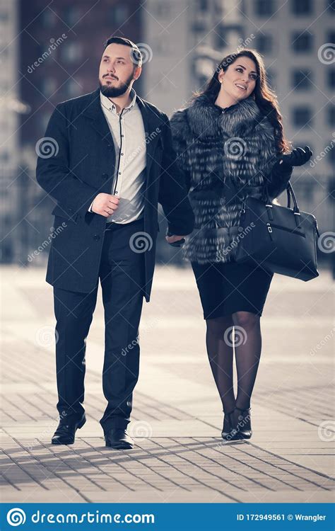 Happy Young Fashion Couple Walking On City Street Stock Image Image