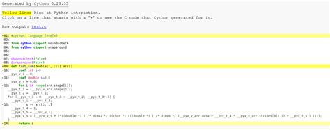 python why is cython so much slower than numba for this simple loop