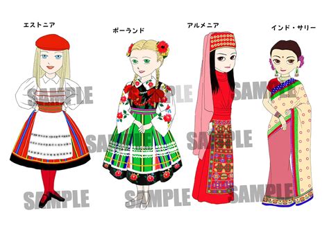 イラスト描きます 世界各国の民族衣装を着用した女の子のイラスト描きます