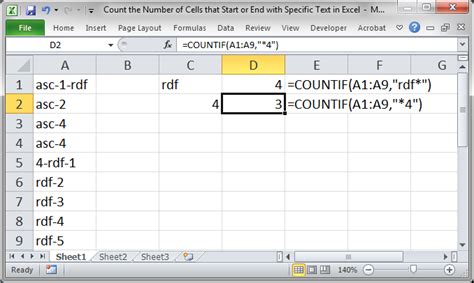 count the number of cells that start or end with specific