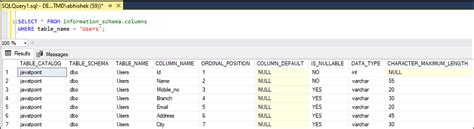 Sql Server Describe Table Javatpoint