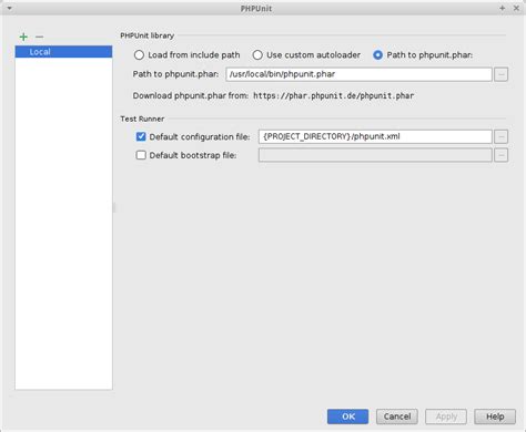 php make phpstorm to use project folder phpunit xml by