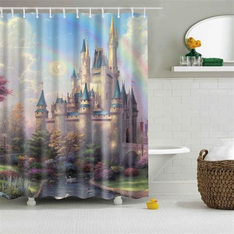 Cartoon Anime Disney Castle Shower Curtain Fabric Shower Curtains