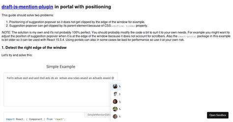 draft js mention plugin suggestions in portal codesandbox