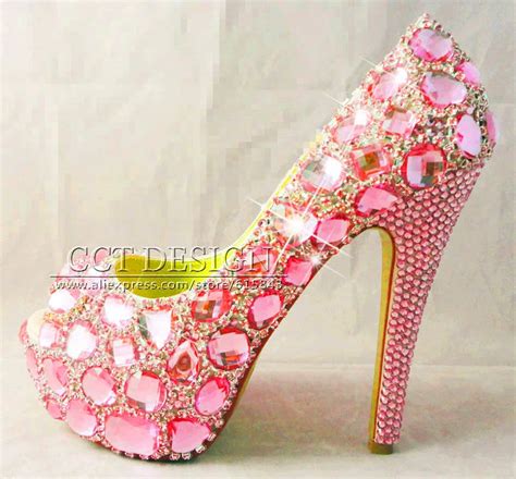 Drop Shipment Handmade Customized Open Toe Pink Diamond Wedding High