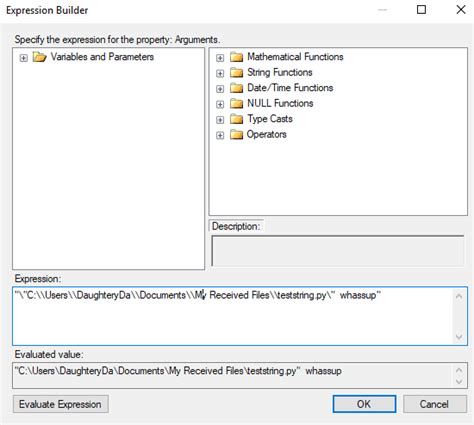 how to post argument to python script being called in ssis execute