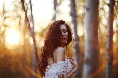 Wallpaper Face Sunlight Women Redhead Model Long Hair Closed