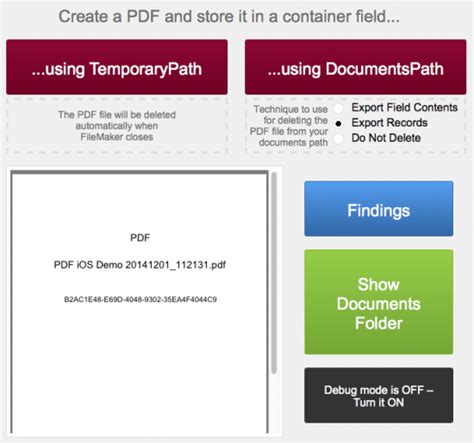 how to generate and store a pdf in filemaker go