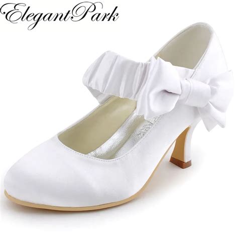 Ep11119 Women White Ivory Closed Toe Bow Platform High Heel Bride