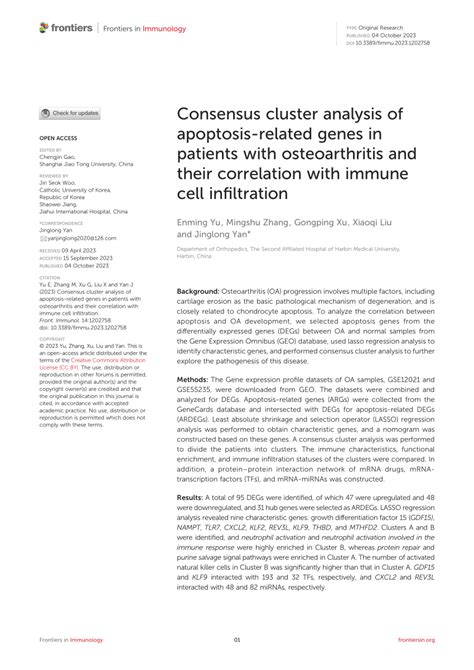 Pdf Consensus Cluster Analysis Of Apoptosis Related Genes In Patients