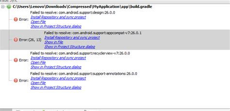 failed to resolve compile com android support appcompat v7 26 0 1