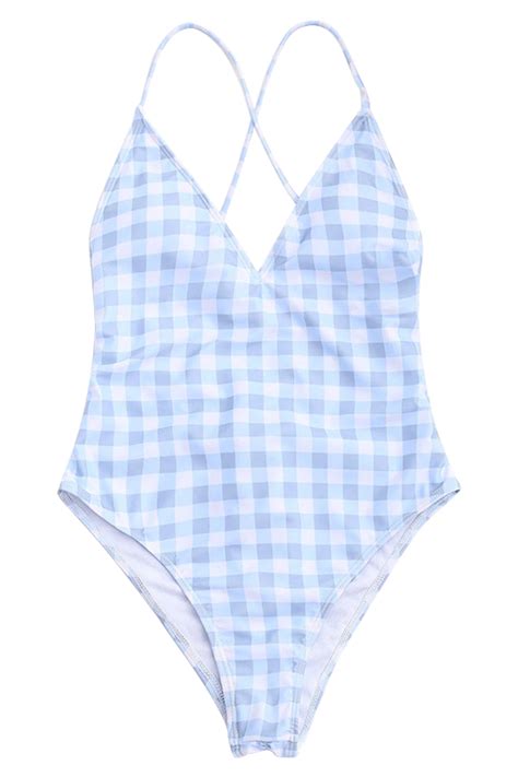 Iyasson Sexy Latticed Printing Back Cross One Piece Swimsuit