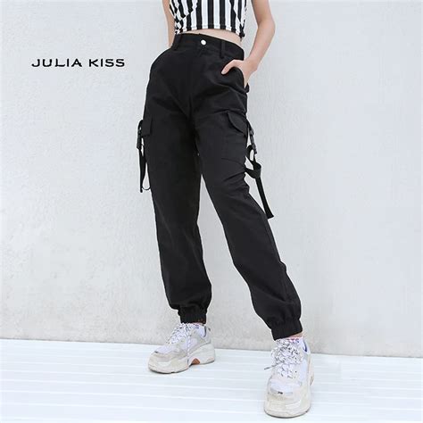 Women Cuffed Cargo Pants Cargo Trousers With Strap Details In Pants