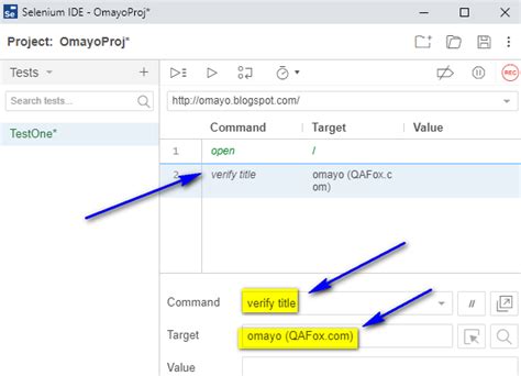 new selenium ide using ‘verify title command qafox