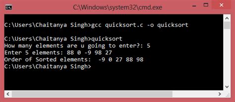 quicksort program in c