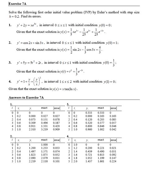 solved exercise 7a solve the following first order initial