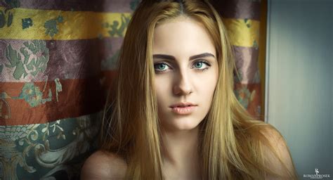 Wallpaper Women Blonde Face Portrait Green Eyes Roman Prosek