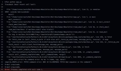 imaplib error fetch bad sequence in the command · issue 188 · ikvk