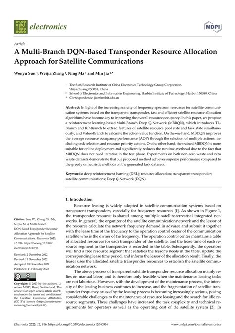 Pdf A Multi Branch Dqn Based Transponder Resource Allocation Approach