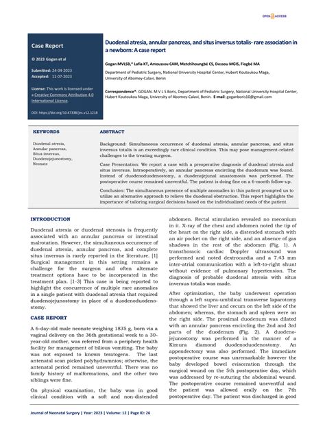 Pdf Duodenal Atresia Annular Pancreas And Situs Inversus Totalis