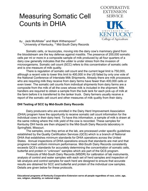 Measuring Somatic Cell Counts In Dhia
