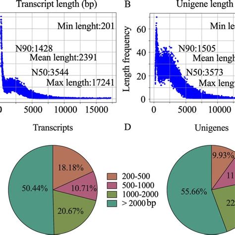 Length Distribution Of Assembled Transcripts A And C And Unigenes B