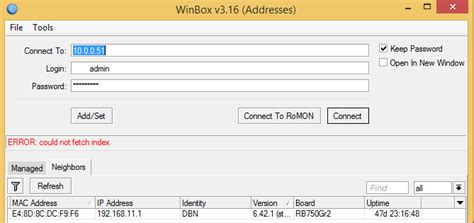 solutions to mikrotik winbox error message received during
