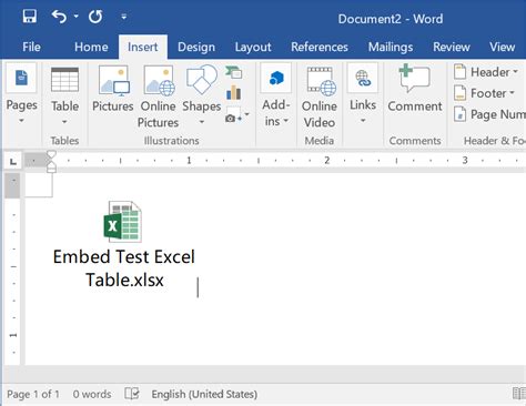 can you insert a table from excel into word